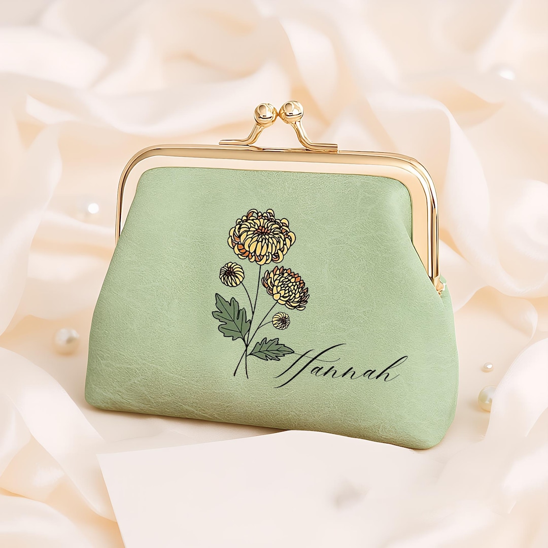 Personalized PU Leather Coin Purse With Name Birth Flower – Custom UV ...