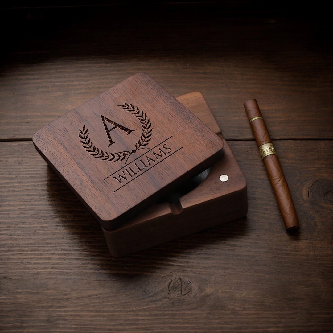 Personalized Wooden Ashtray With Lid – Custom Engraved Walnut Tray ...