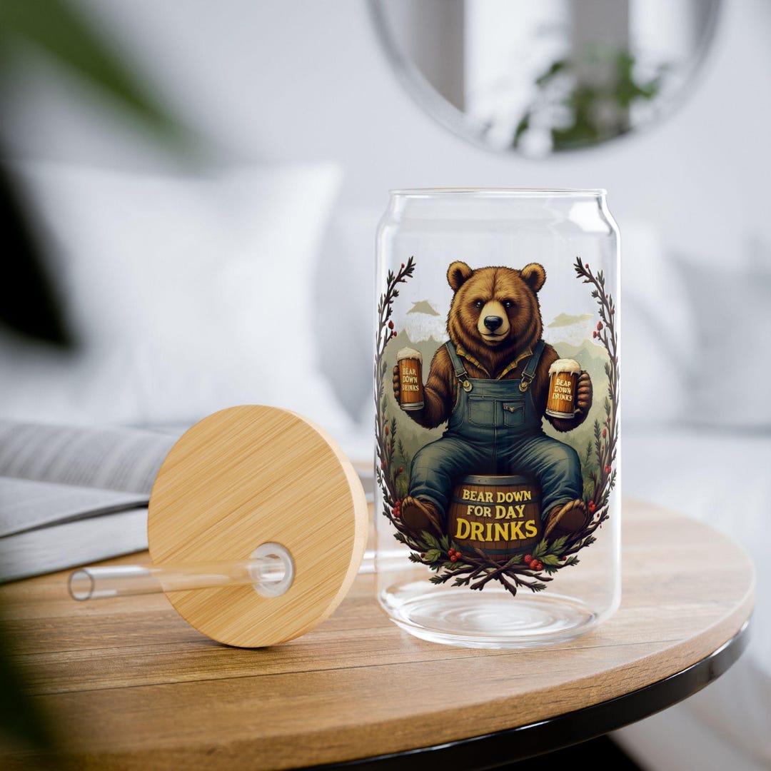 Bear Theme Sipper Glass, 16oz Bear Down for Day Drinks, Cute Animal Cup ...