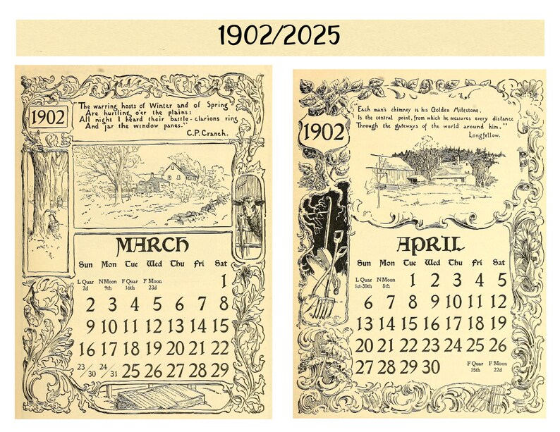1902/2025 Calendar Ephemera: Vintage Images for Journals (digital ...