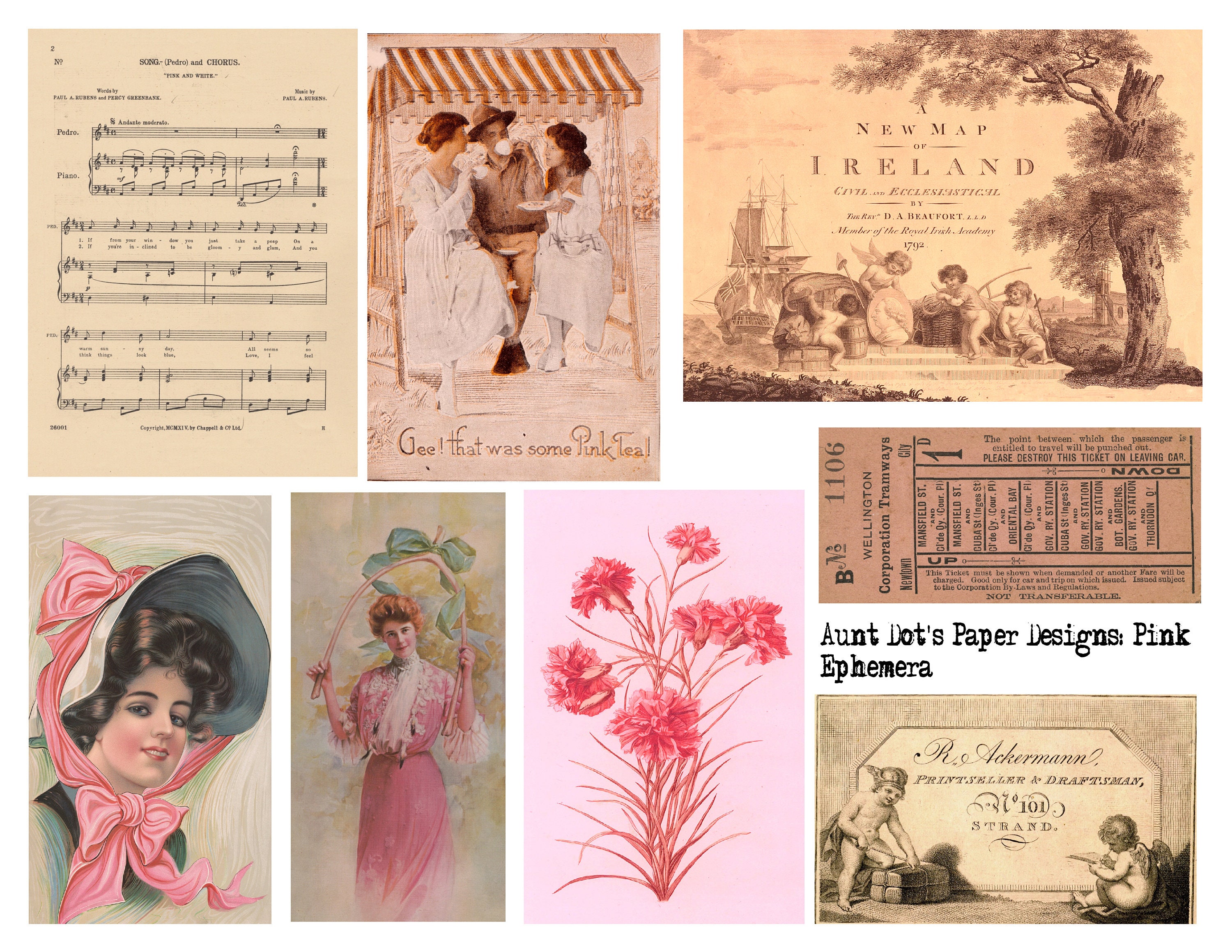 Perfectly Pink Ephemera 8 Pages of Vintage Images for Junk | Etsy