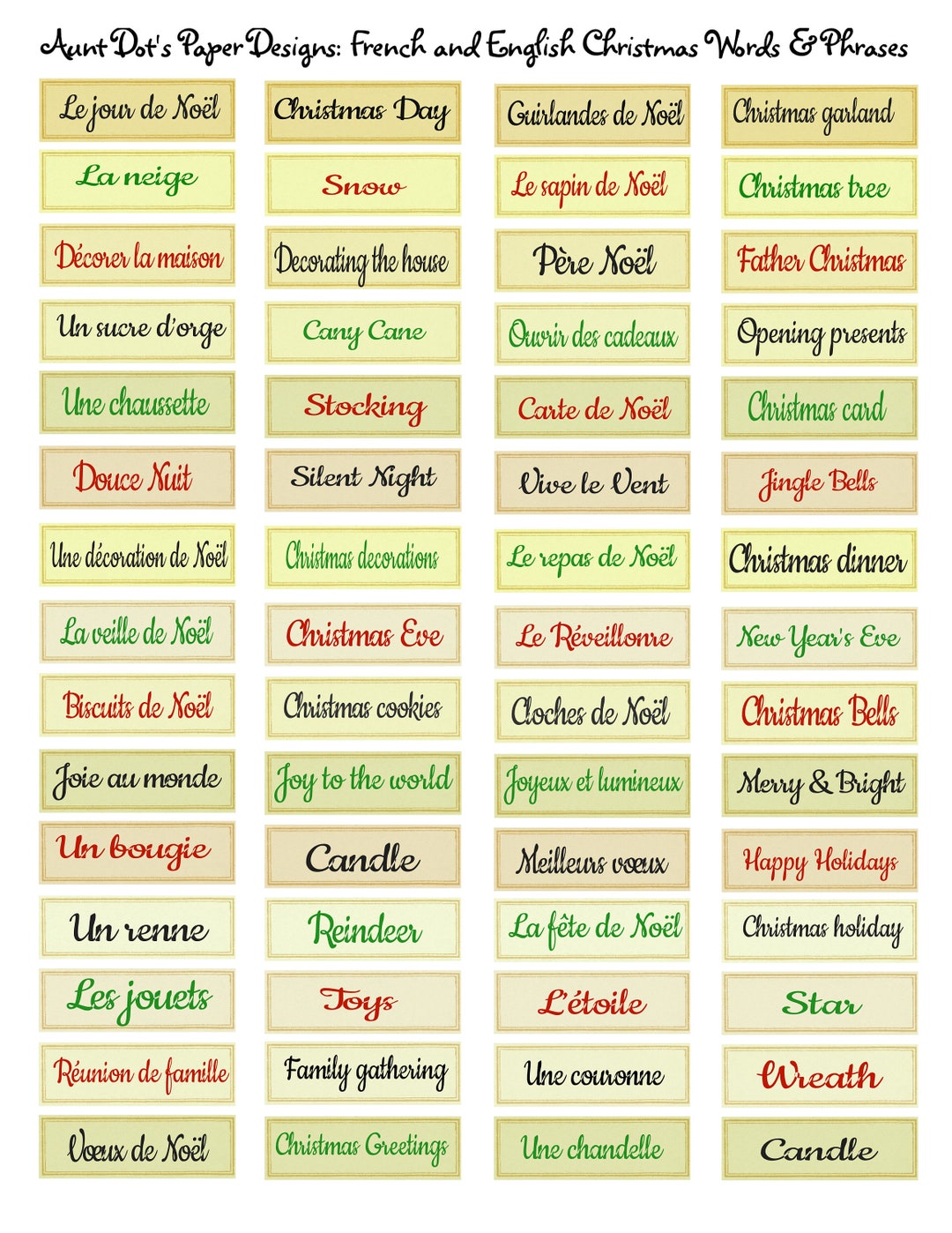 French Christmas Words and Phrases for Junk Journals, Card-making ...