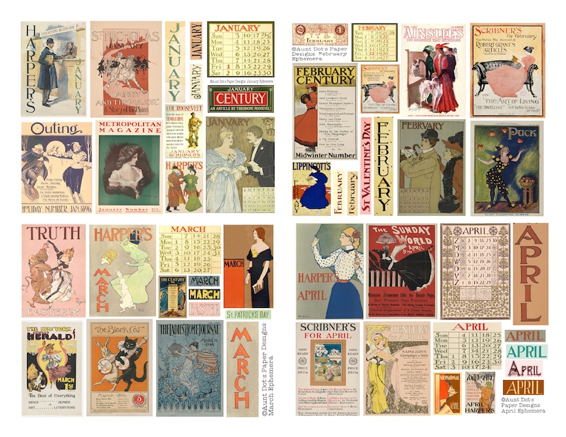 Months of the Year Vintage Ephemera: 12 Pages for Junk Journals ...