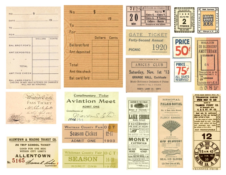 Ticket Images: Vintage Ephemera for Papercrafts (digital Download) - Etsy