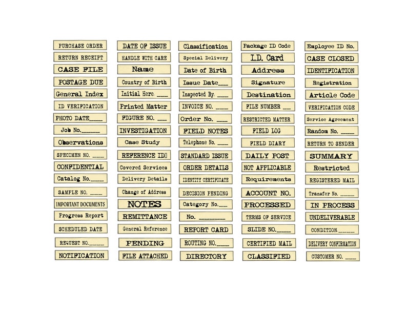 Official Words and Phrases Vintage Look Labels in 2 Sizes and 2 Fonts ...