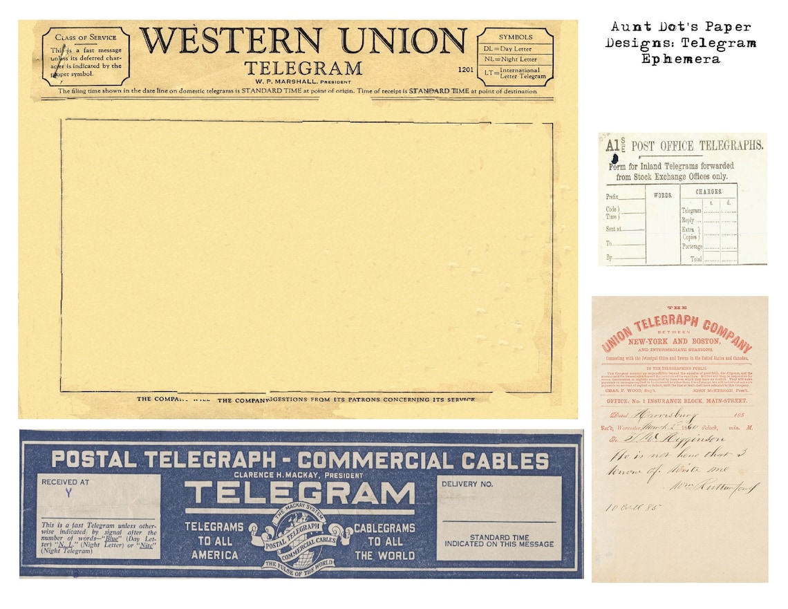 Telegram Telegraph Ephemera 10-page Digital Kit With 2 - Etsy