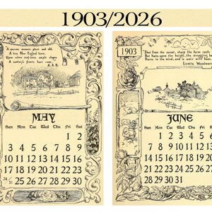 1903/2026 Calendar Ephemera 6 Pages of Vintage Images for Junk Journals ...