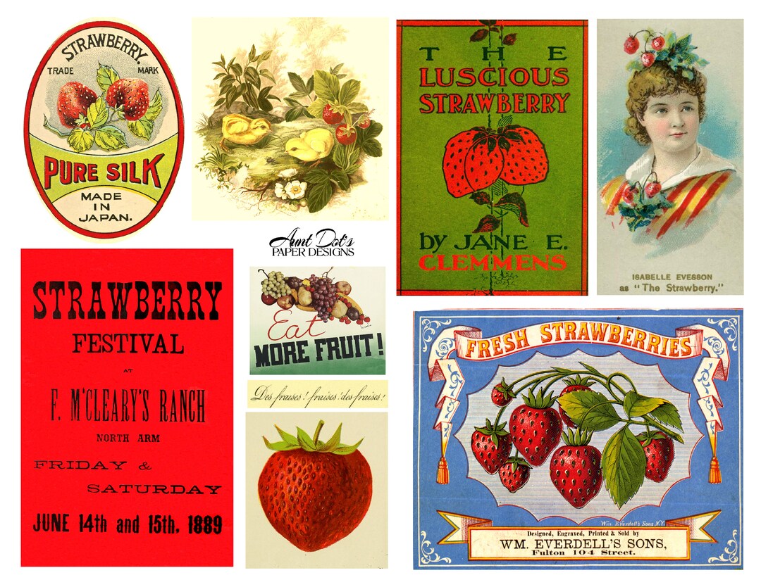 Strawberry Ephemera 7 Pages of Vintage Images for Junk Journals and ...