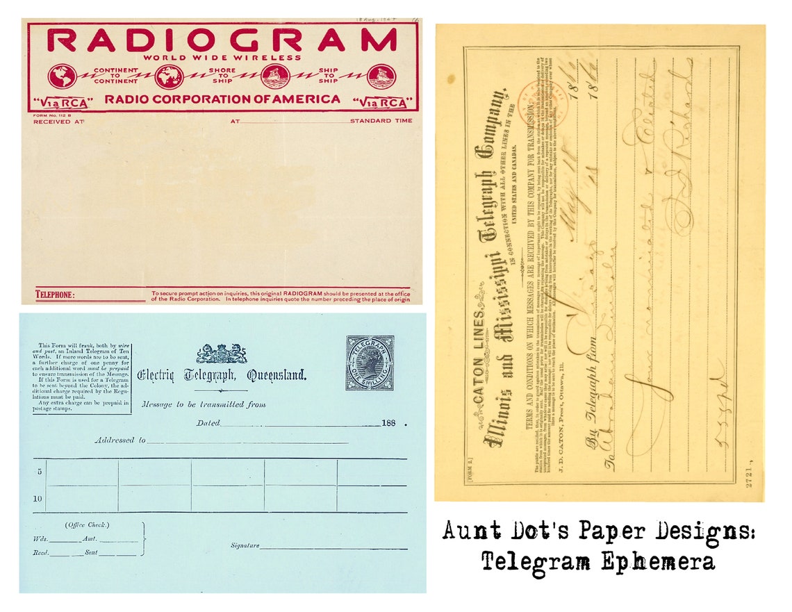 Telegram Telegraph Ephemera 10-page Digital Kit With 2 - Etsy