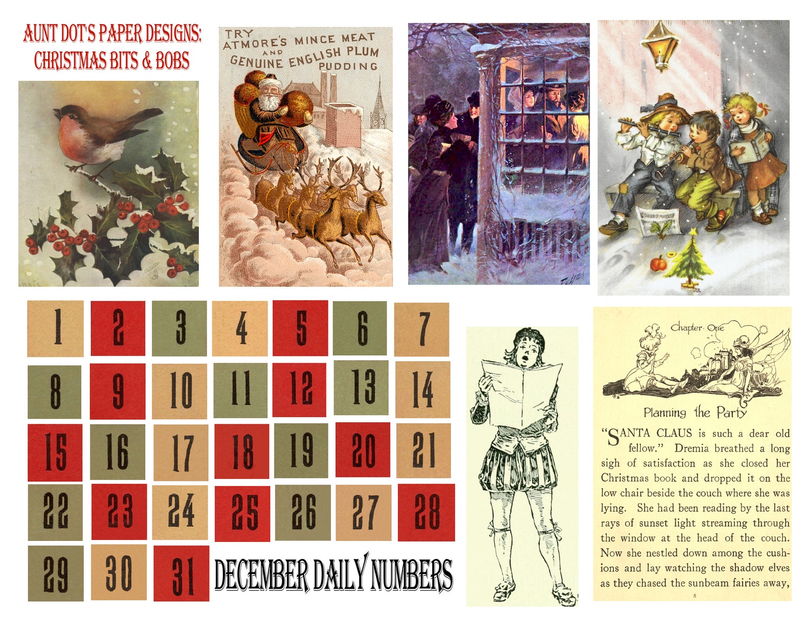 Christmas Bits & Bobs, 6 Pages of Images for Junk Journals, Papercrafts ...