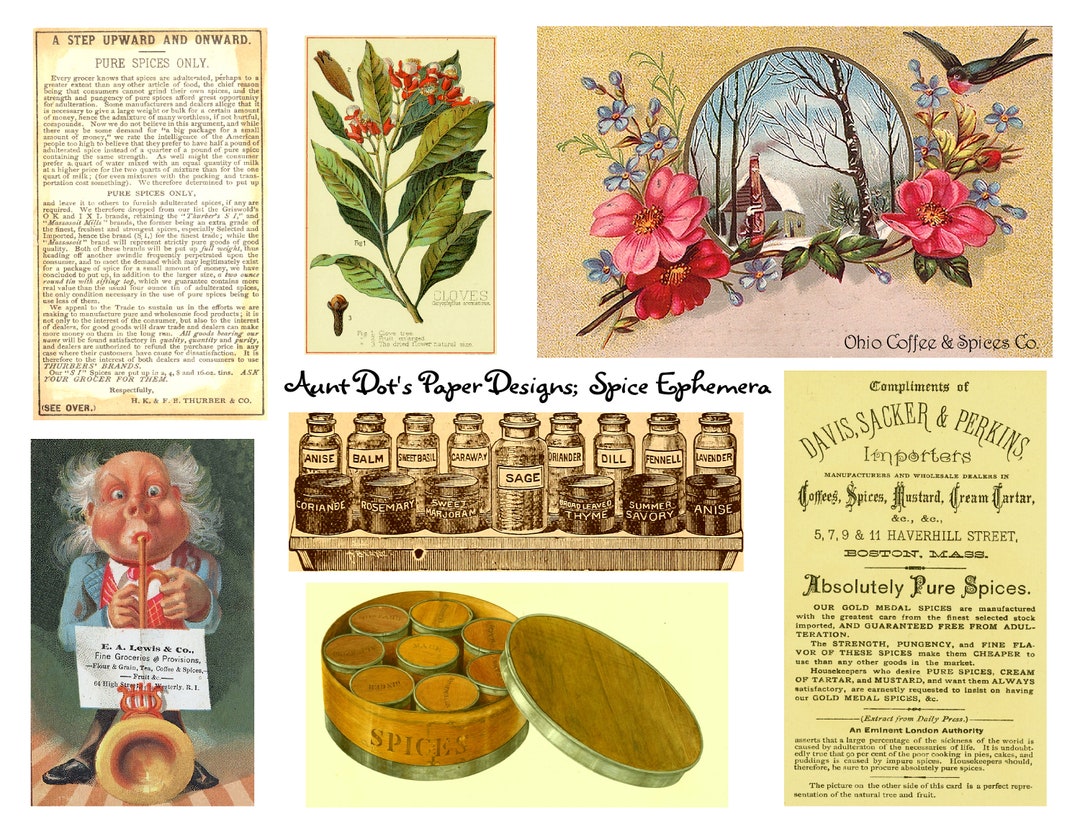 Vintage Spices Ephemera 5 Pages of Images for Journals, Card-making ...