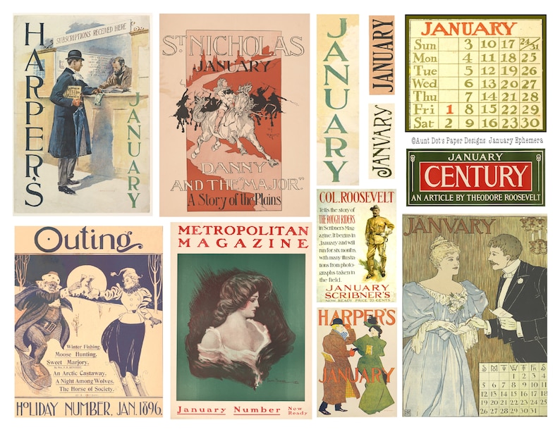 Months of the Year Vintage Ephemera: 12 Pages for Junk Journals ...