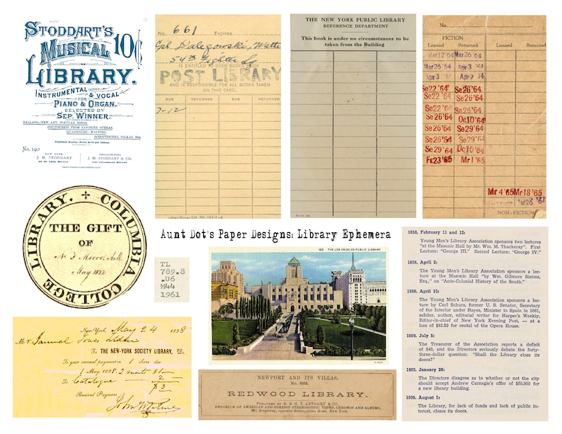 Library and Book Ephemera: 9 Page Kit for Junk Journals, Art Projects ...