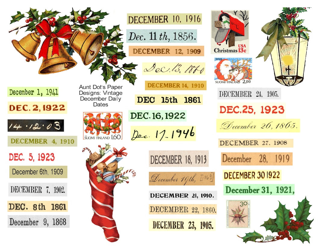 Vintage December Daily Dates for Junk Journals, Card-making, Scrapbooks ...