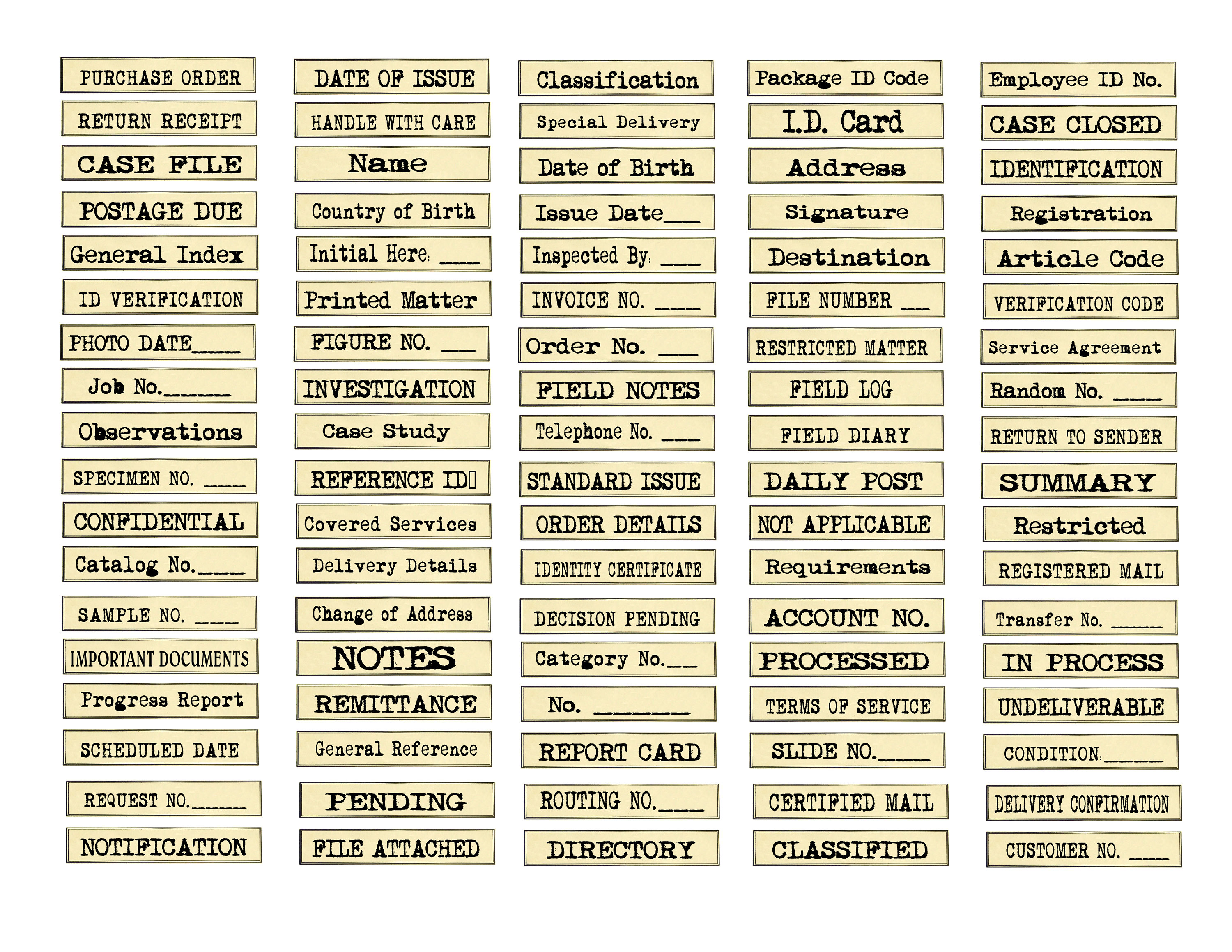 Official Words and Phrases Vintage Look Labels in 2 Sizes and 2 Fonts ...