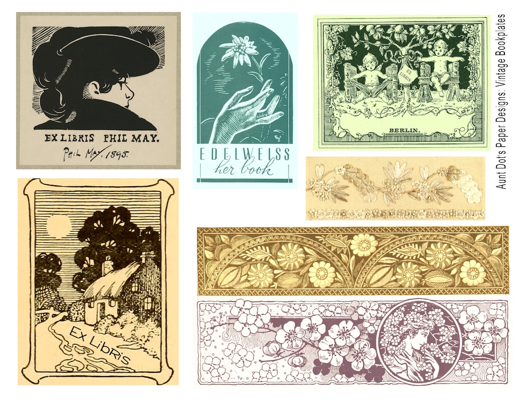 Bookplates and Borders 6 Pages of Beautiful Graphic Deigns for Junk ...