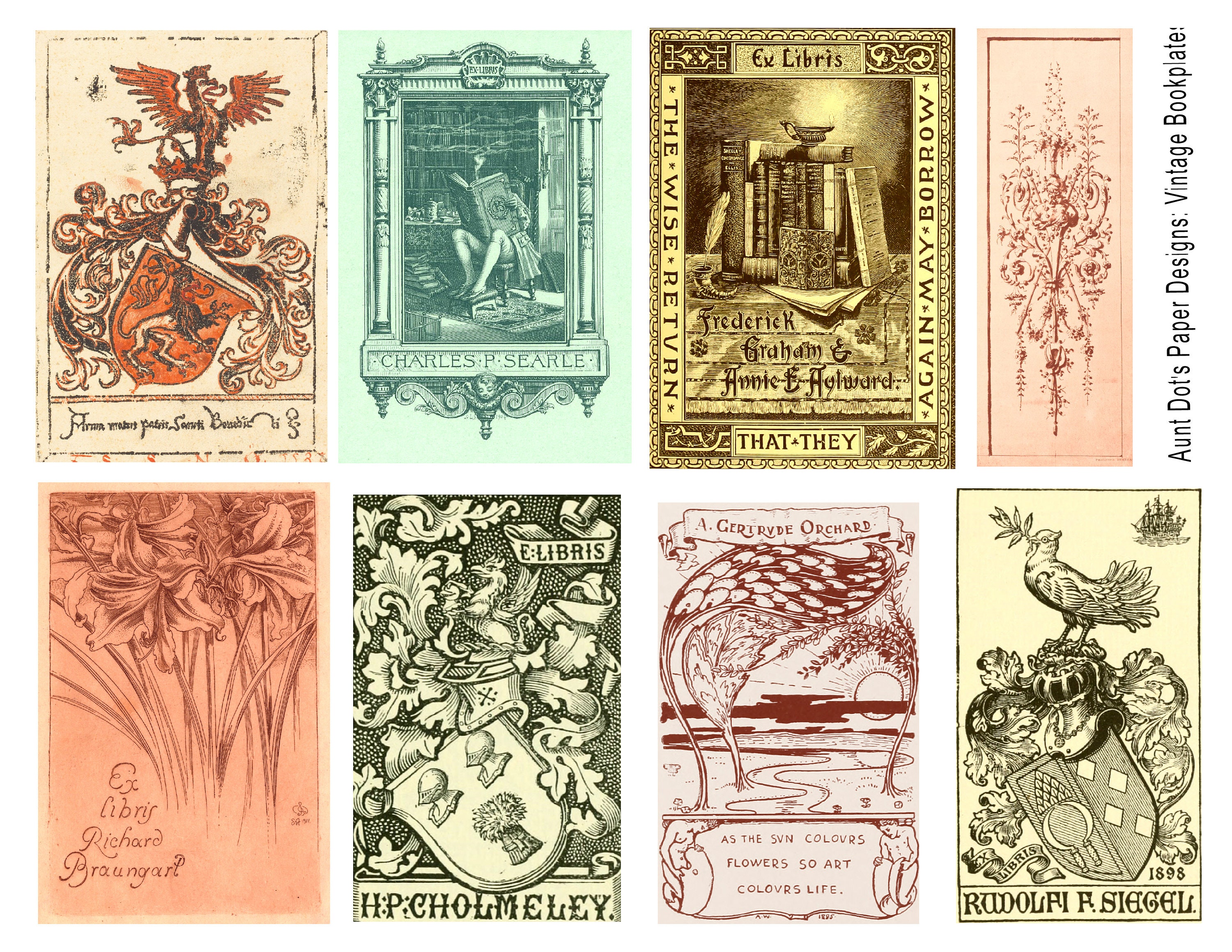 Bookplates and Borders 6 Pages of Beautiful Graphic Deigns for Junk ...