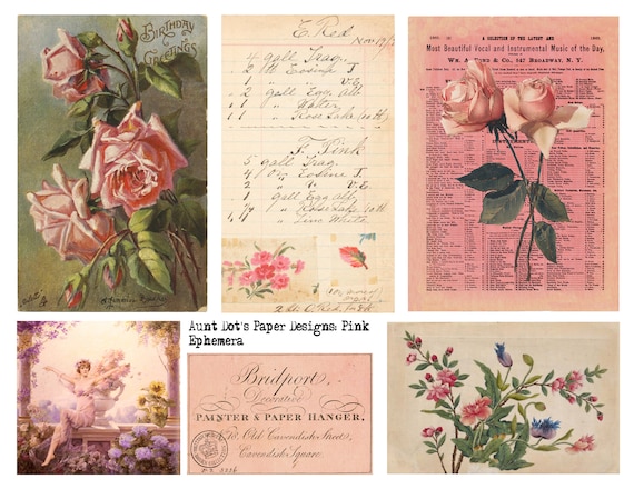 Perfectly Pink Ephemera 8 Pages of Vintage Images for Junk - Etsy