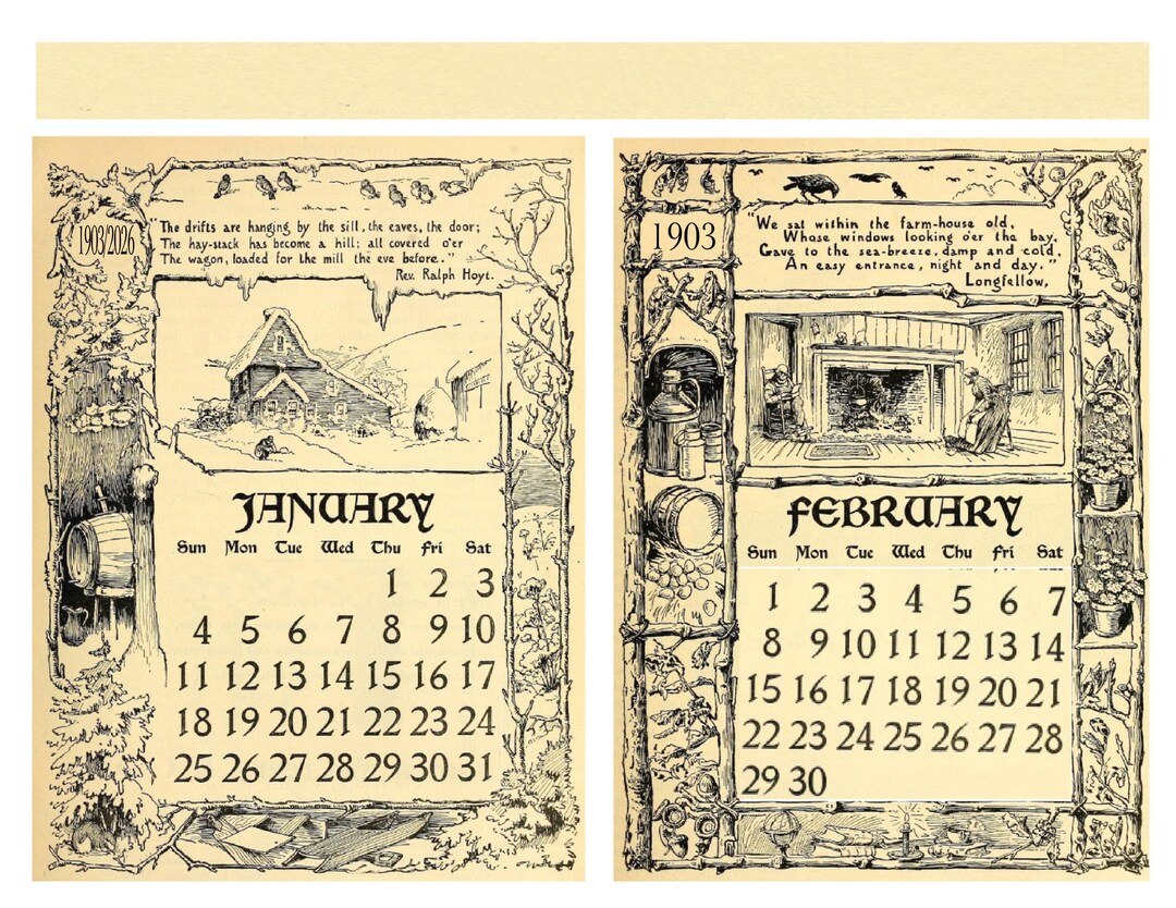 1903/2026 Calendar Ephemera 6 Pages of Vintage Images for Junk Journals ...