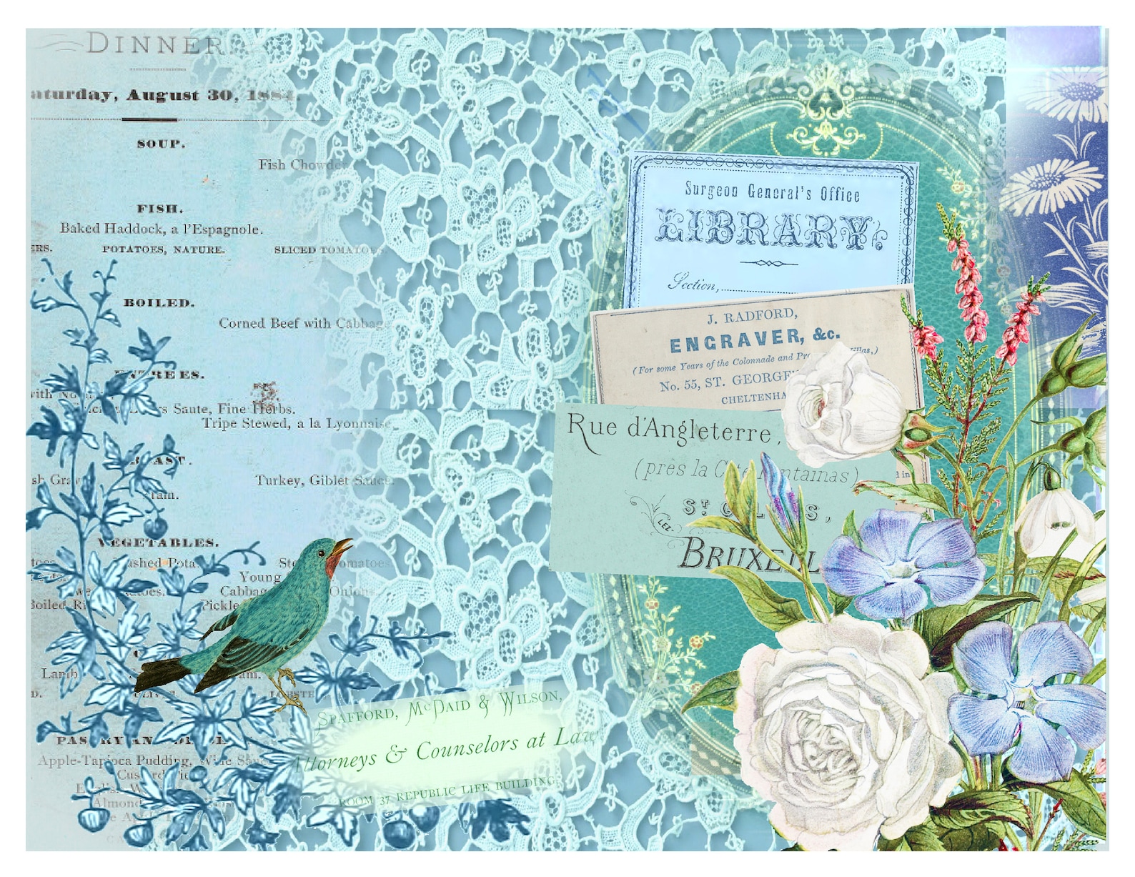 Blue Background/journal Pages 10 Pages for Junk Journals - Etsy