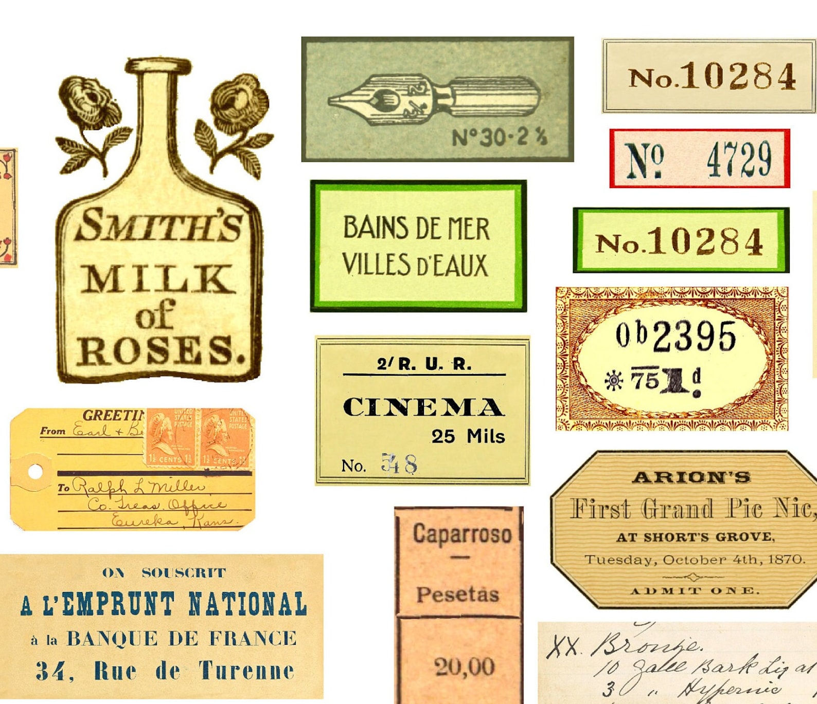 Random Vintage Labels 3 Pages of Embellishments for Junk Journals ...