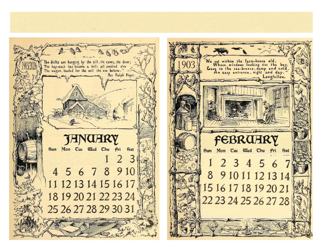 1903/2026 Calendar Ephemera 6 Pages of Vintage Images for Junk Journals ...