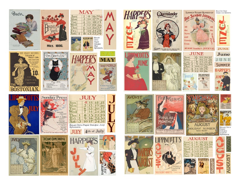 Months of the Year Vintage Ephemera: 12 Pages for Junk Journals ...