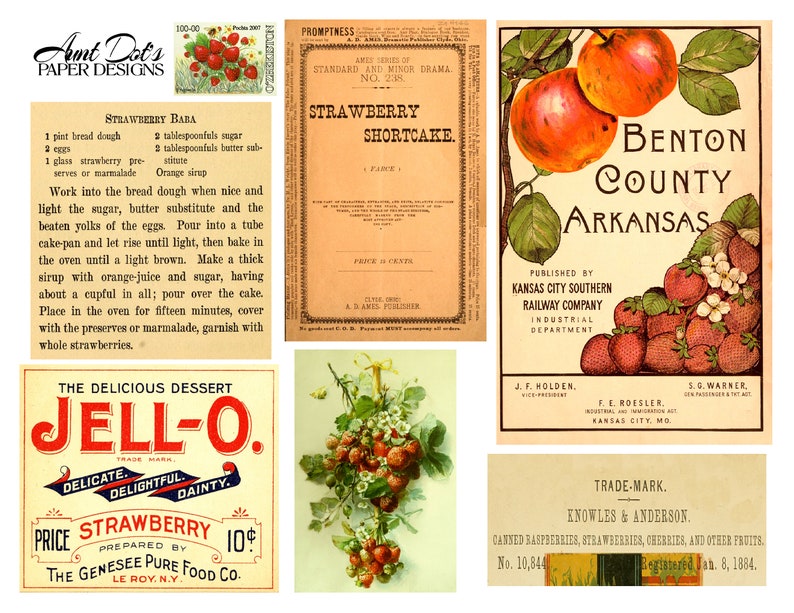Strawberry Ephemera 7 Pages of Vintage Images for Junk Journals and ...