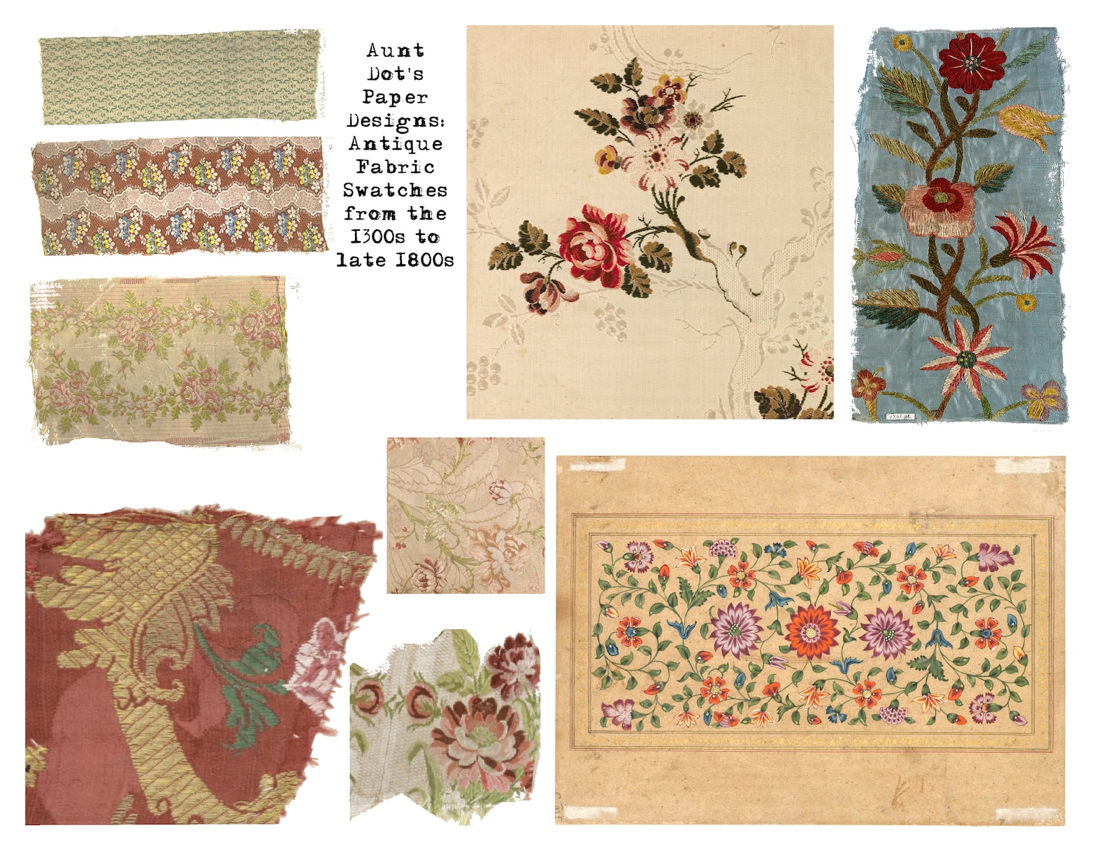 Antique Fabric Swatches, Fabric Samples for Junk Journals and ...