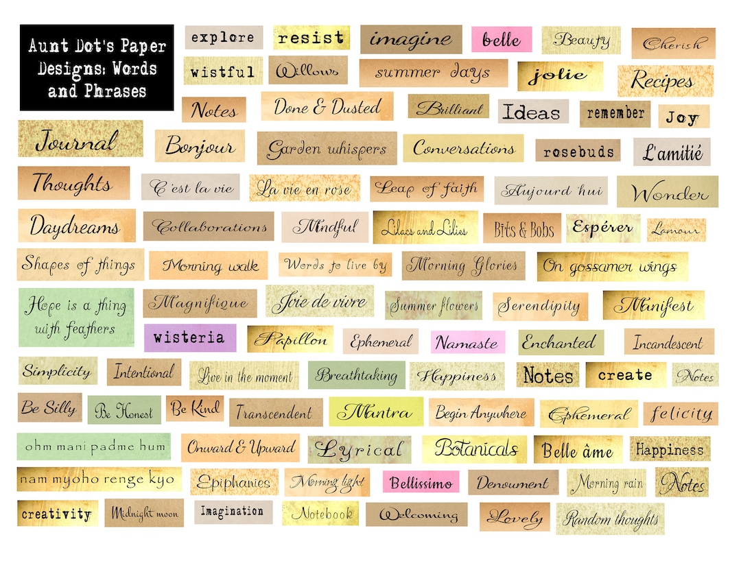 Random Words & Phrases for Junk Journals, Card-making, Scrapbooks - Etsy