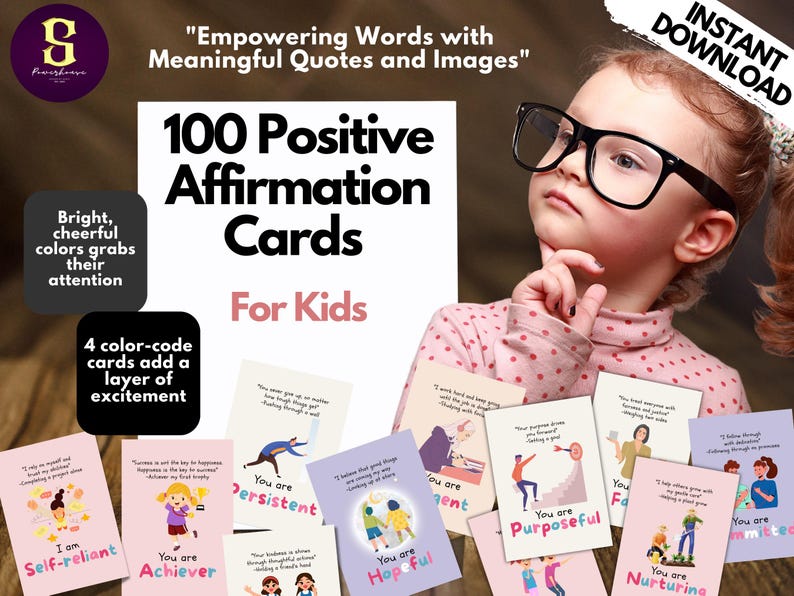 100 Printable Kids Positive Affirmation Cards Set Resilience ...