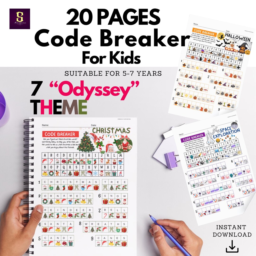 20 Code Breaker Worksheet for Kids 7 Themes Activity Seasonal Festival ...