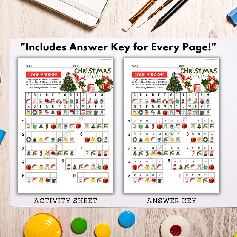 20 Code Breaker Worksheet for Kids 7 Themes Activity Seasonal Festival ...