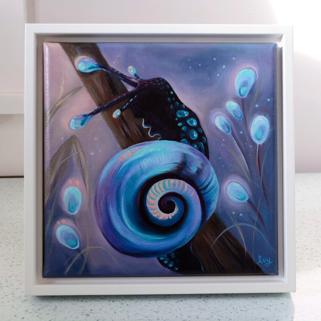 Blue Snail Oil Painting - Original Fantasy Garden Art - Framed 8x8 - Etsy