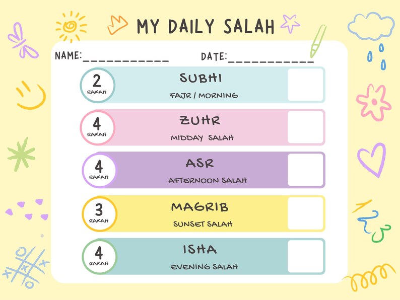 Kids Daily Prayer Tracker, Salah Chart, Salah Tracker, Magnetic Prayer ...