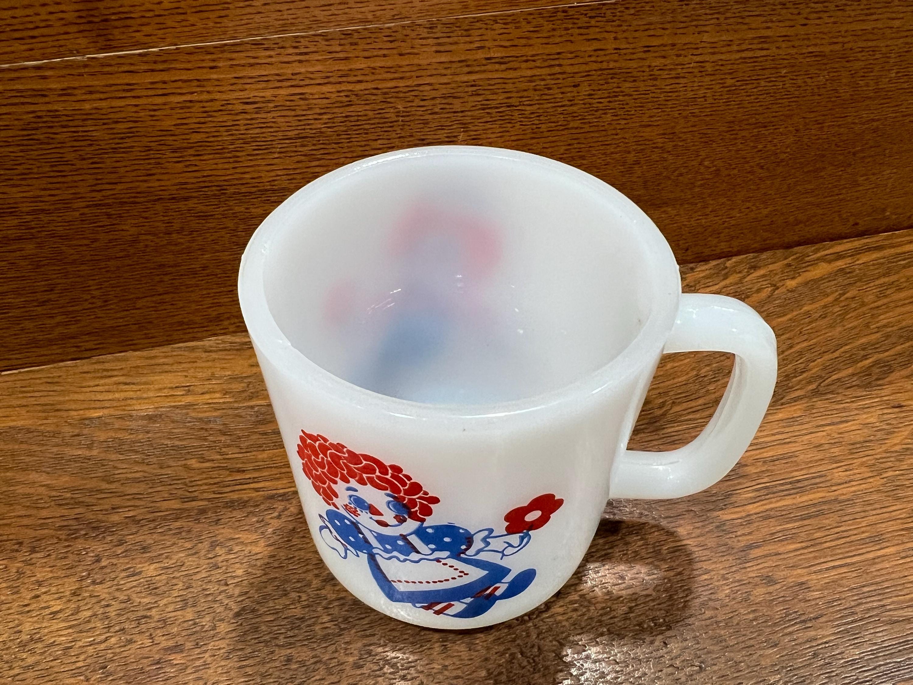 Vintage Raggedy Ann and Andy White Milk Glass Mug - Etsy