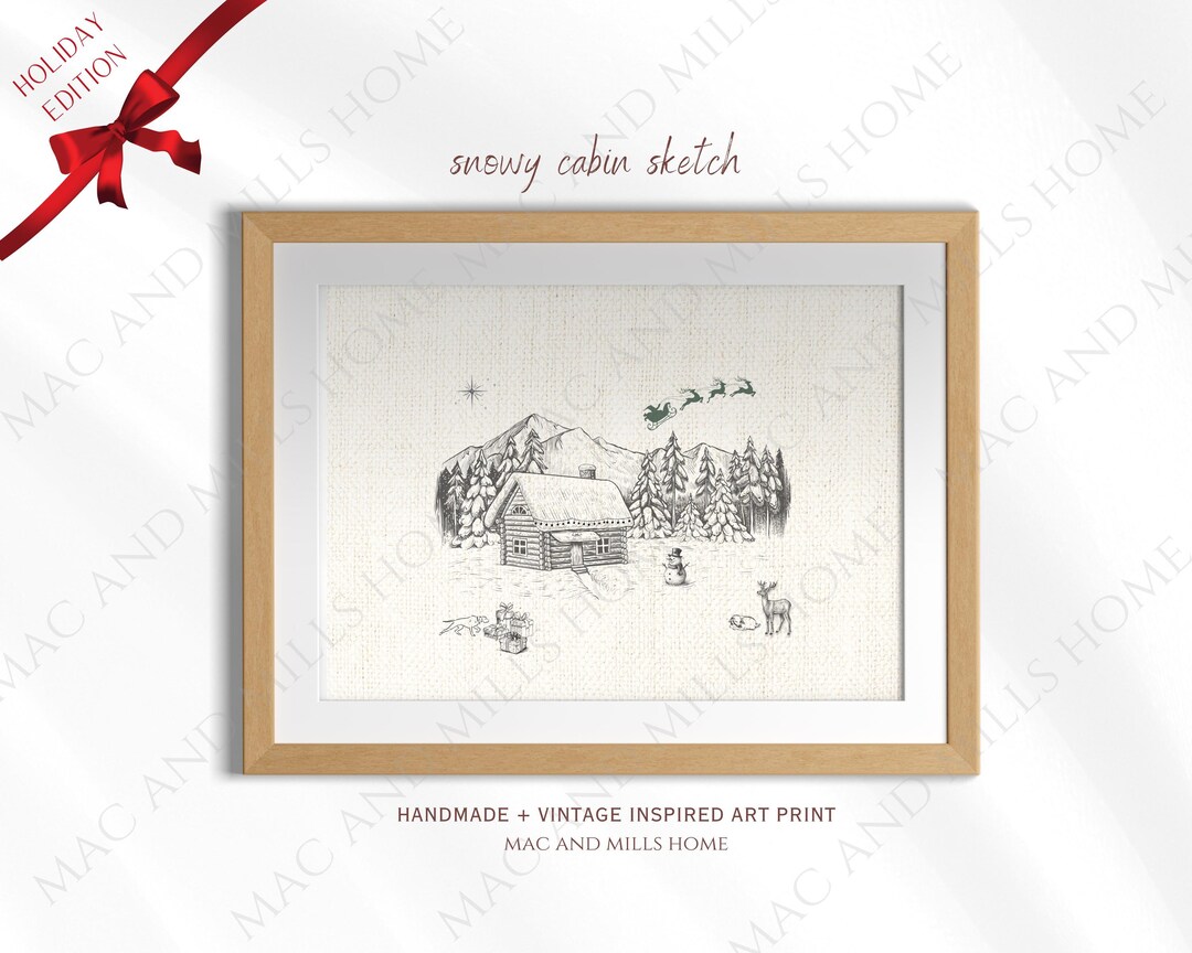 Christmas Cabin Digital Art | Rustic Winter Scene | Holiday Printable ...