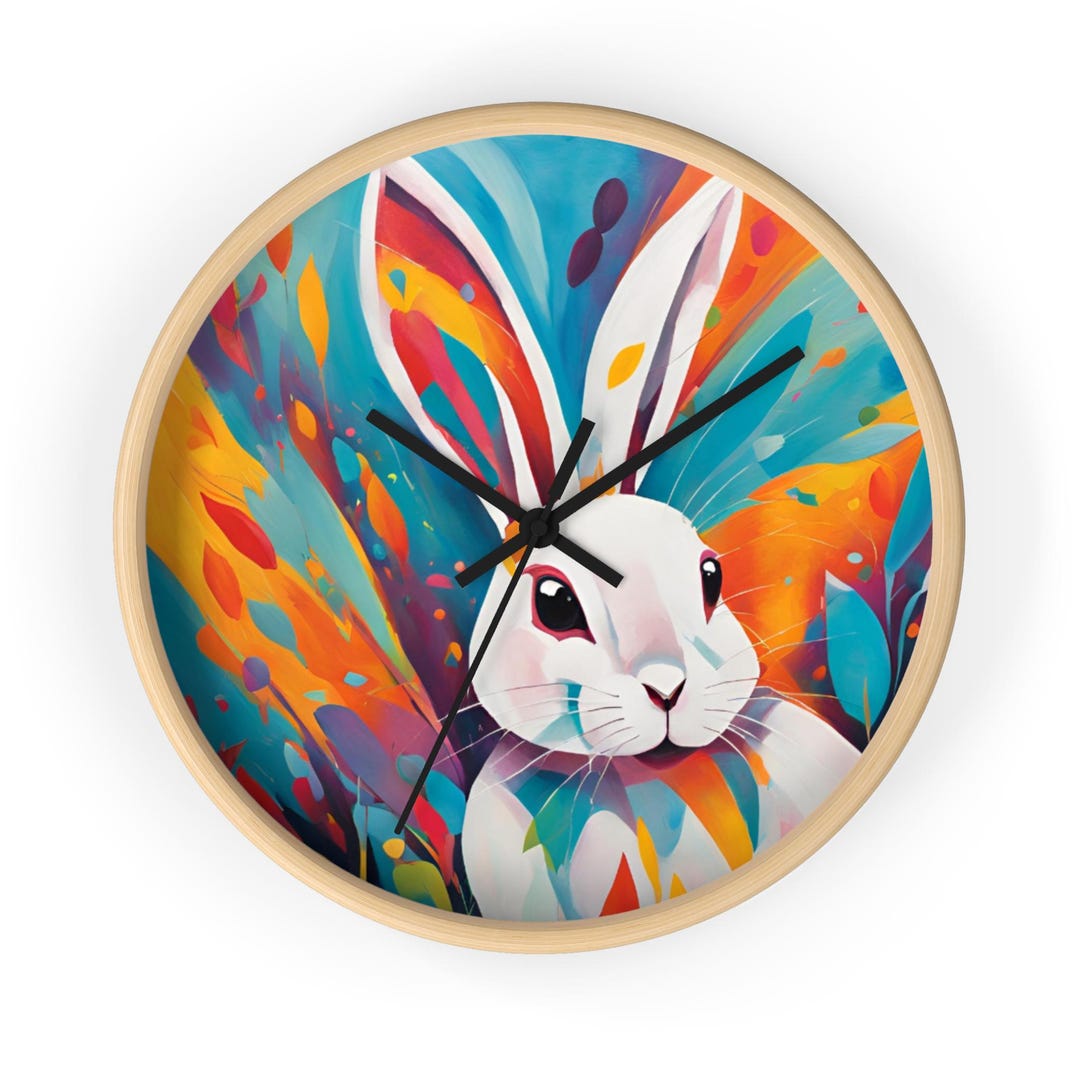 Rabbit Wall Clock, Cute Bunny Art for Woodland Nursery, Unique Animal ...