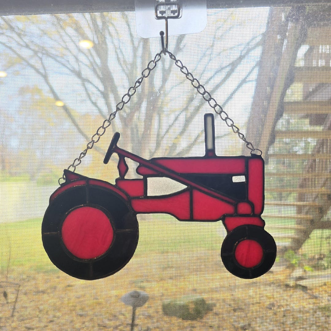 Farmall Tractor Stained Glass Art Suncatcher - Etsy