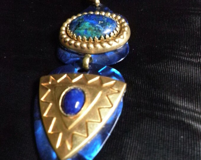 Vintage Mix: Lapis Blue Guitar Pick, Lapis and Azurite Choker Necklace ...
