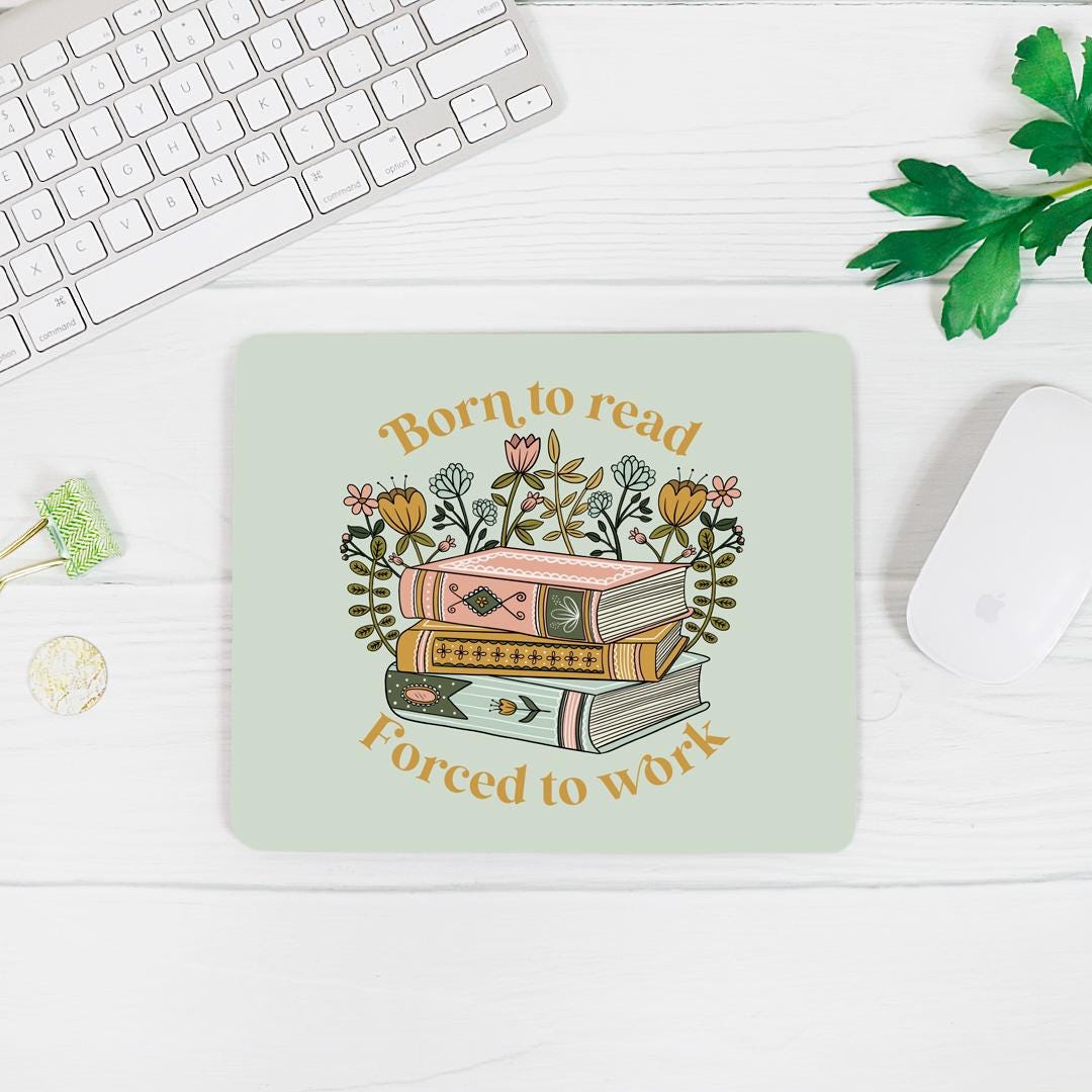Book Stack Mouse Pad, Born to Read Forced to Work, Book Mouse Pad, Book ...