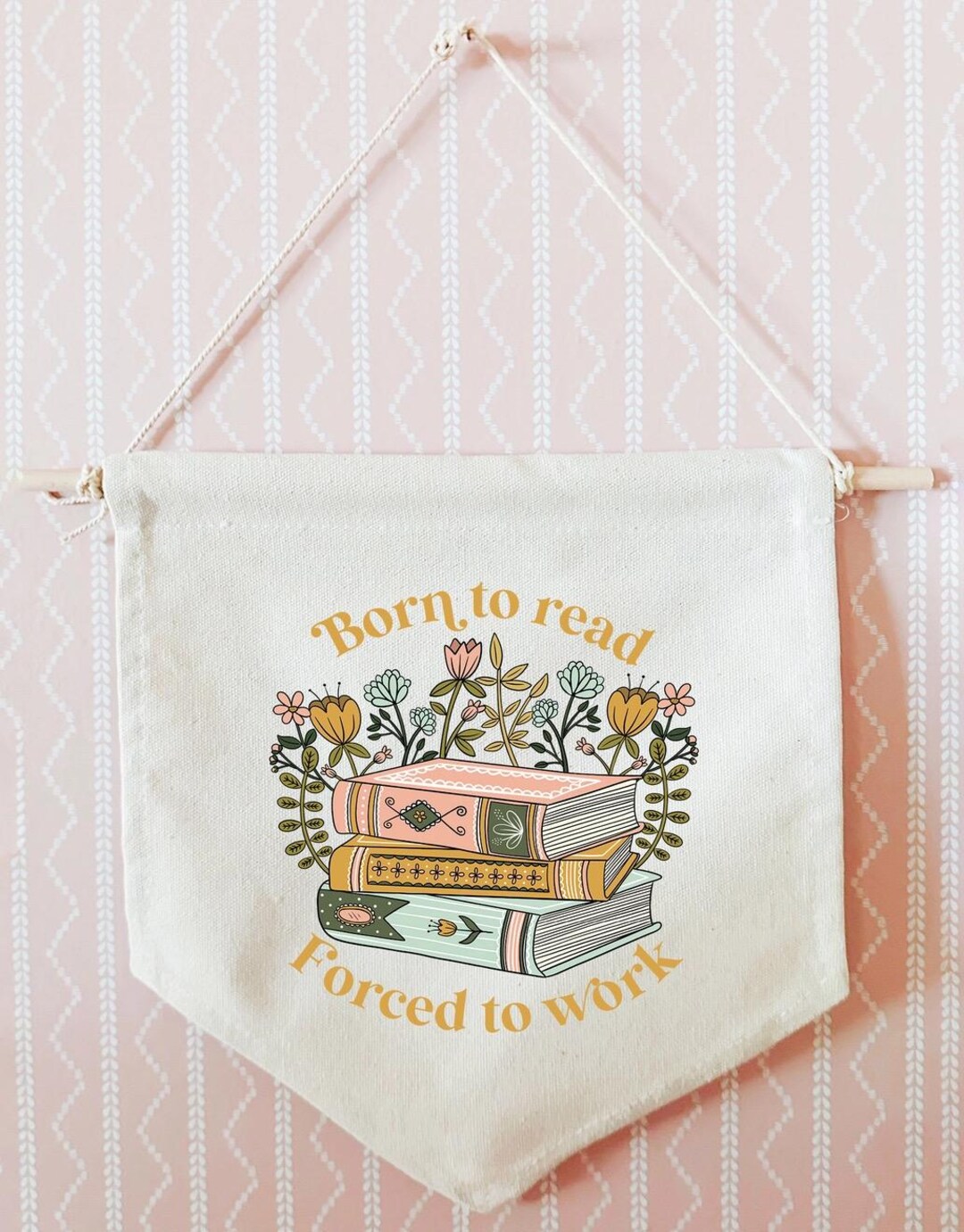 Book Stack Canvas Pennant Banner: Book Library Decor - Etsy