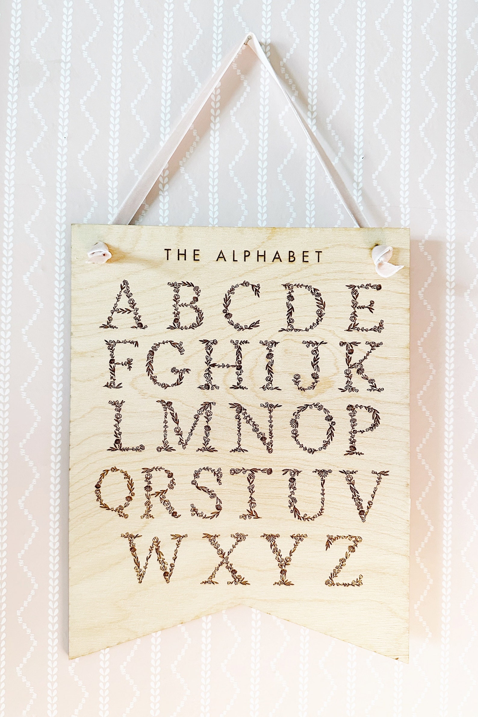 Engraved Birch Wood Alphabet Wall Art: Floral Nursery Decor - Etsy