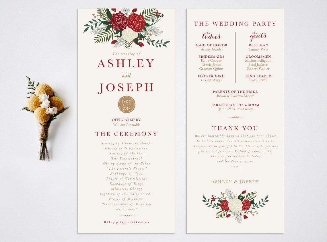 Wedding Program Christmas Wedding Program Order of Ceremony - Etsy