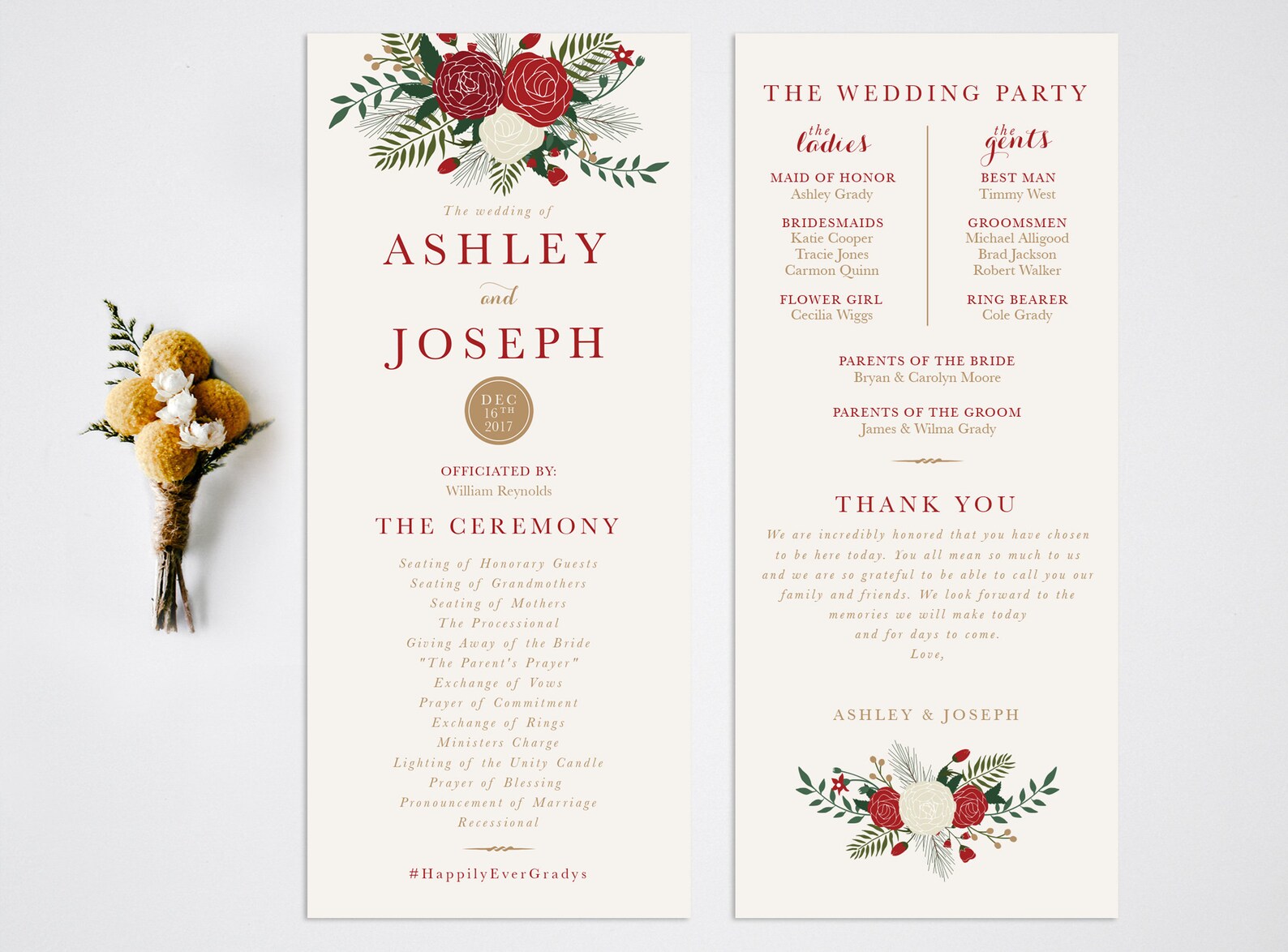 Wedding Program Christmas Wedding Program Order of Ceremony - Etsy
