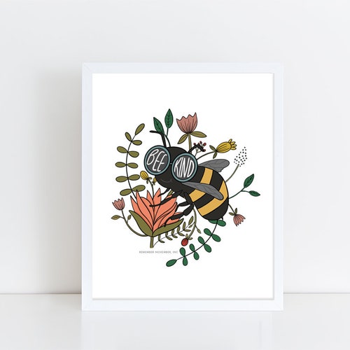 Bee Decor Wall Art Print Neutral Nursery Decor Be Kind - Etsy