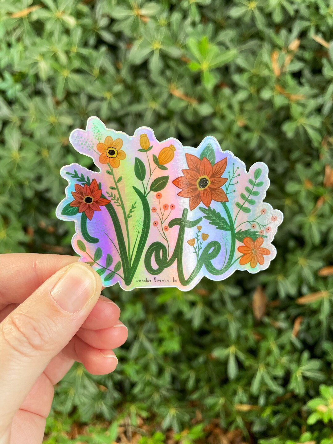Holographic Floral Vote Sticker: Laptop, Water Bottle Decal - Etsy