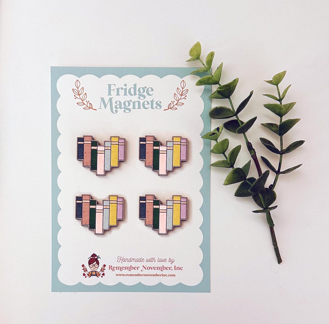 Book Fridge Magnets: Handpainted Birch Wood, Book Lover Gift - Etsy