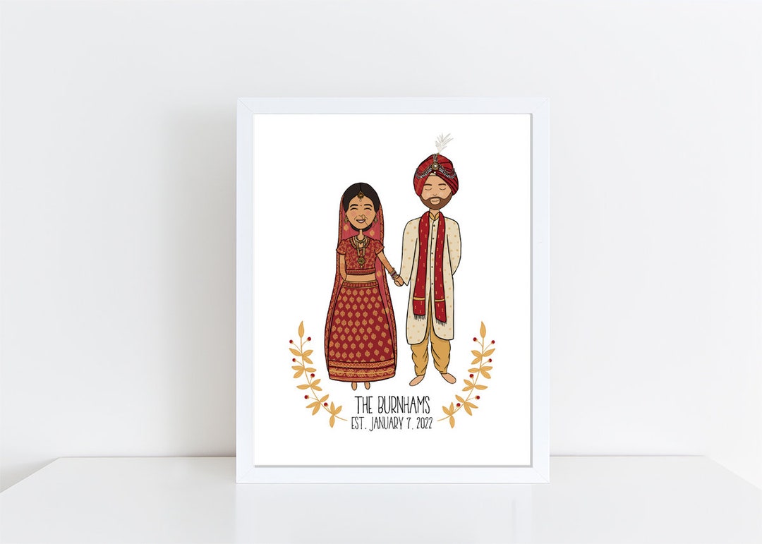 Custom Wedding Portrait Illustration Drawing Wedding Gift Christmas ...