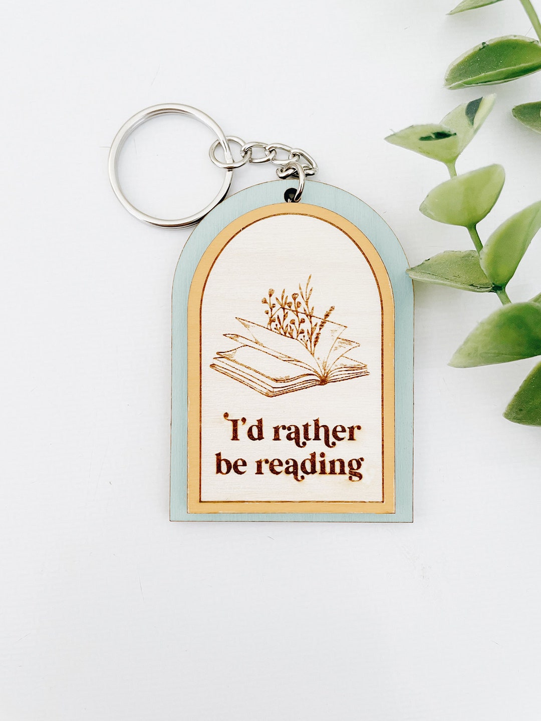 Book Keychain - I'd Rather Be Reading, Handpainted Birch Wood - Etsy
